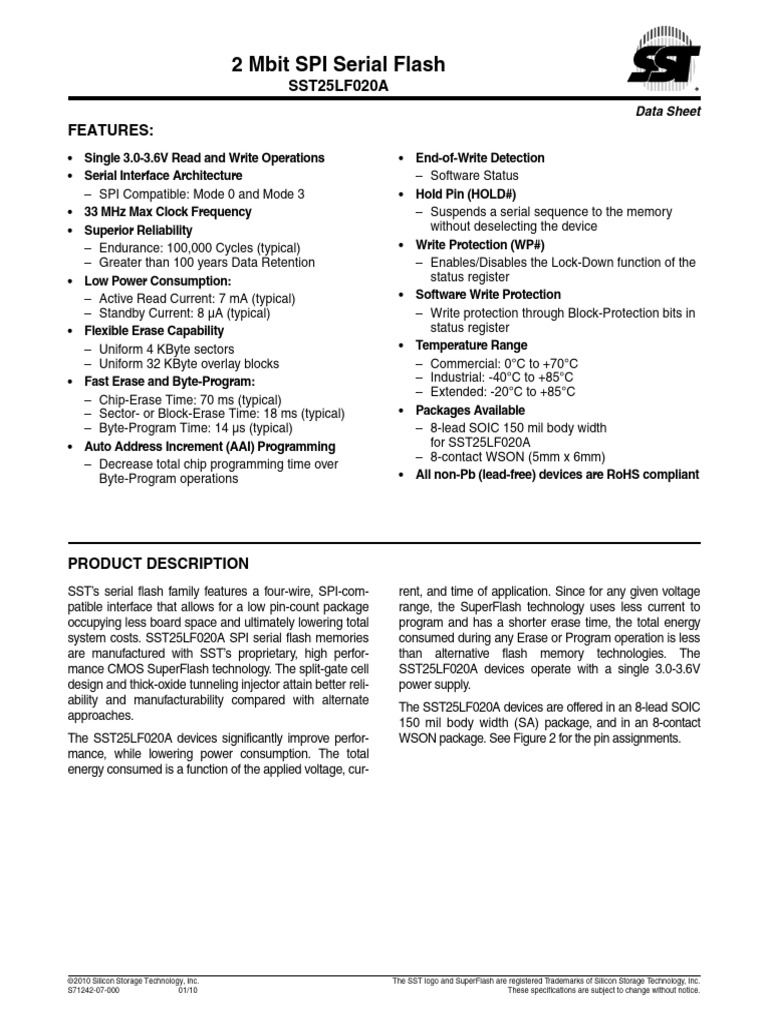 SST Sst25lf020a 33 4c Sae | PDF | Flash Memory | Computer Engineering