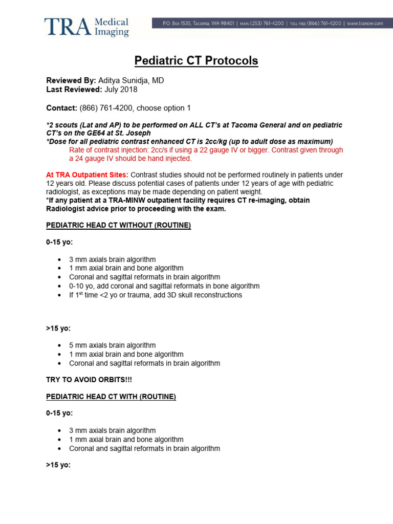 Pediatric CT Protocol Guidelines | PDF | Ct Scan | Skull
