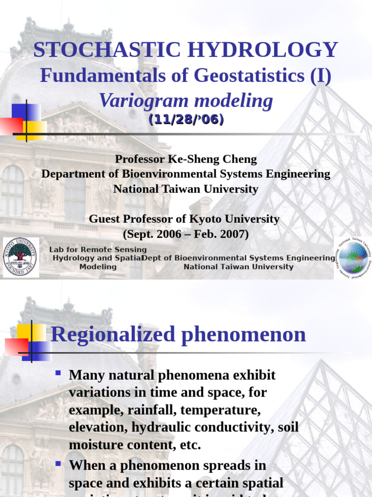 STOCHASTIC HYDROLOGY Fundamentals of Geostatistics (I) Variogram ... | PDF | Stationary Process ...