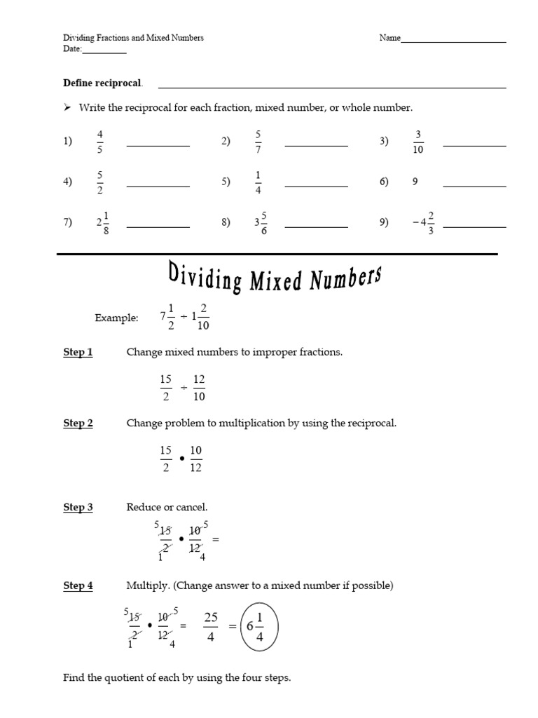 Dividing Fractions and Mixed Numbers WS | PDF | Mathematical Notation | Mathematical Objects