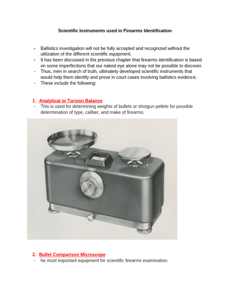 Forensic Instruments in Ballistics | PDF | Bullet | Firearms