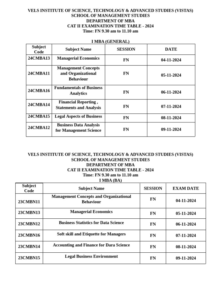 Revised I MBA TIME TABLE | PDF | Master Of Business Administration ...
