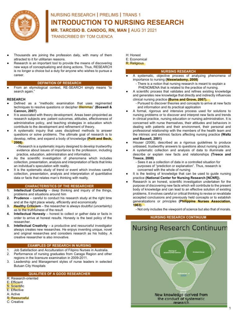 Essentials of Nursing Research Overview | PDF | Methodology ...