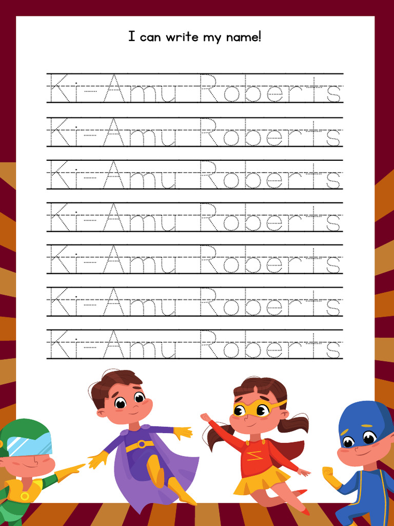 Red Fun Superhero Name Tracing Kindergarten Worksheet PDF | PDF ...