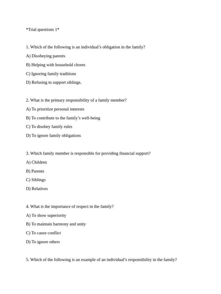 Trial Questions | PDF | Wellness | Lifestyle