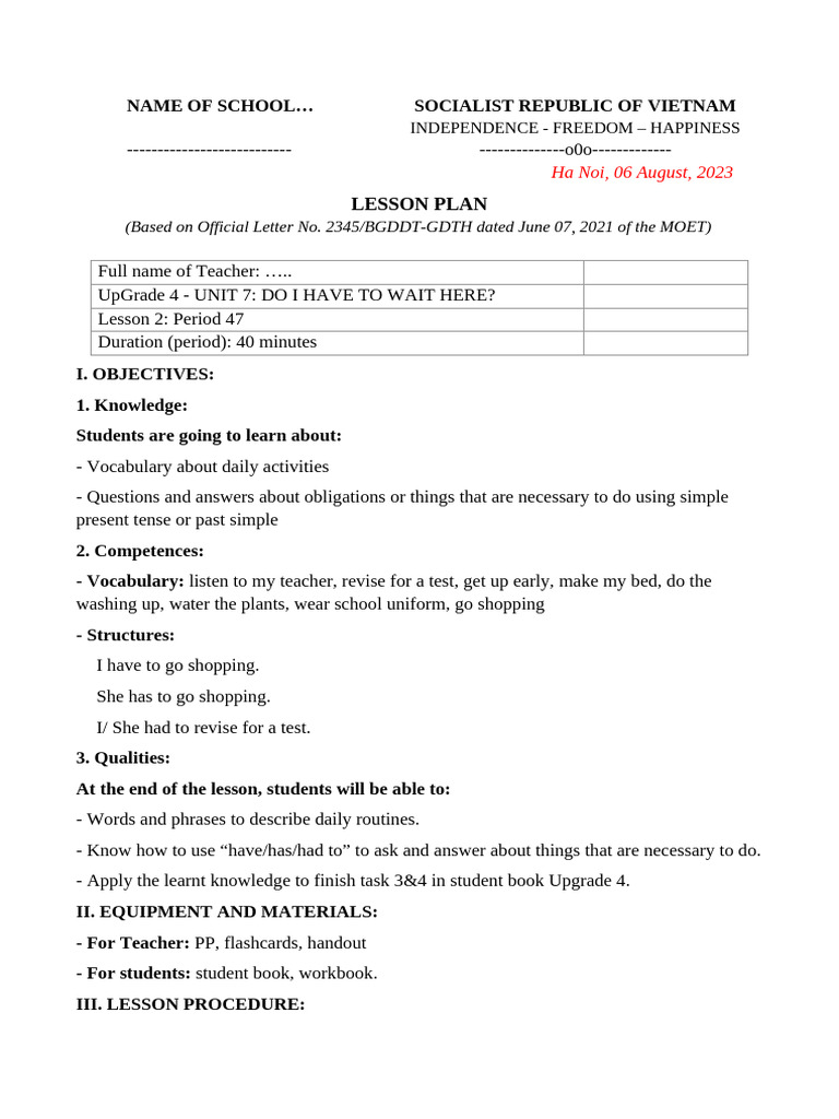 Up Grade 4 Period 47 - Unit 7 - Lesson 2 | PDF | Vocabulary | Human ...
