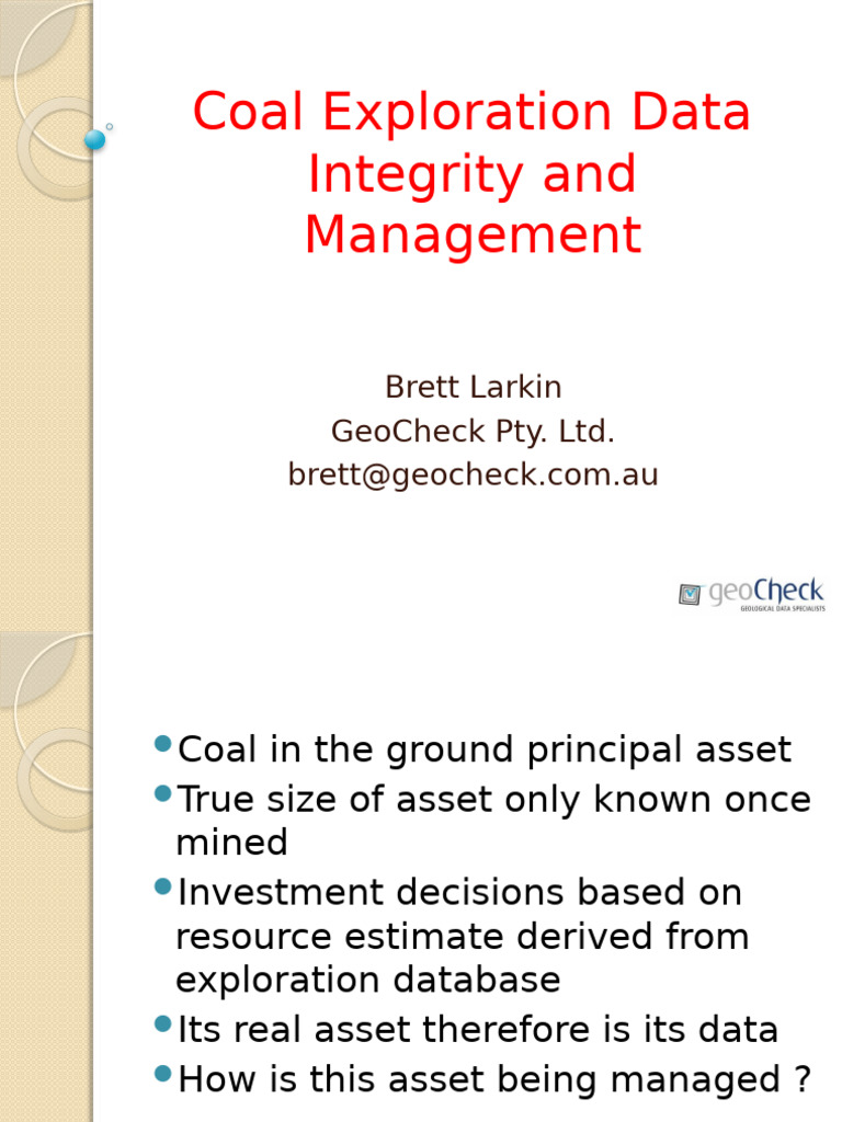 Coal Exploration Data Integrity Management | PDF | Geophysics | Data