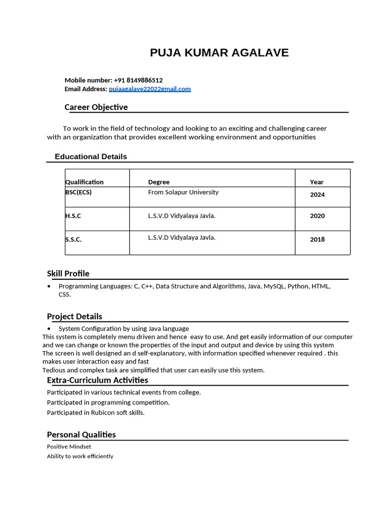 Puja Agalave Myyy | PDF | Career & Growth | Business