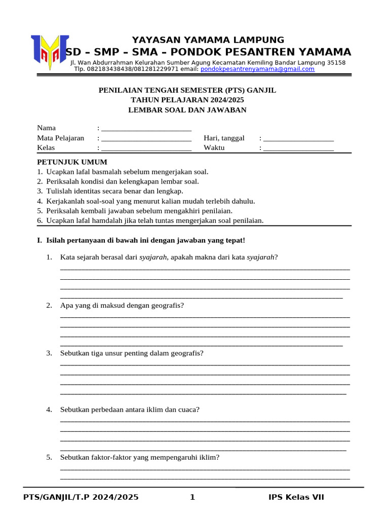 Soal PTS IPS Kelas VII Ganjil 2024 | PDF