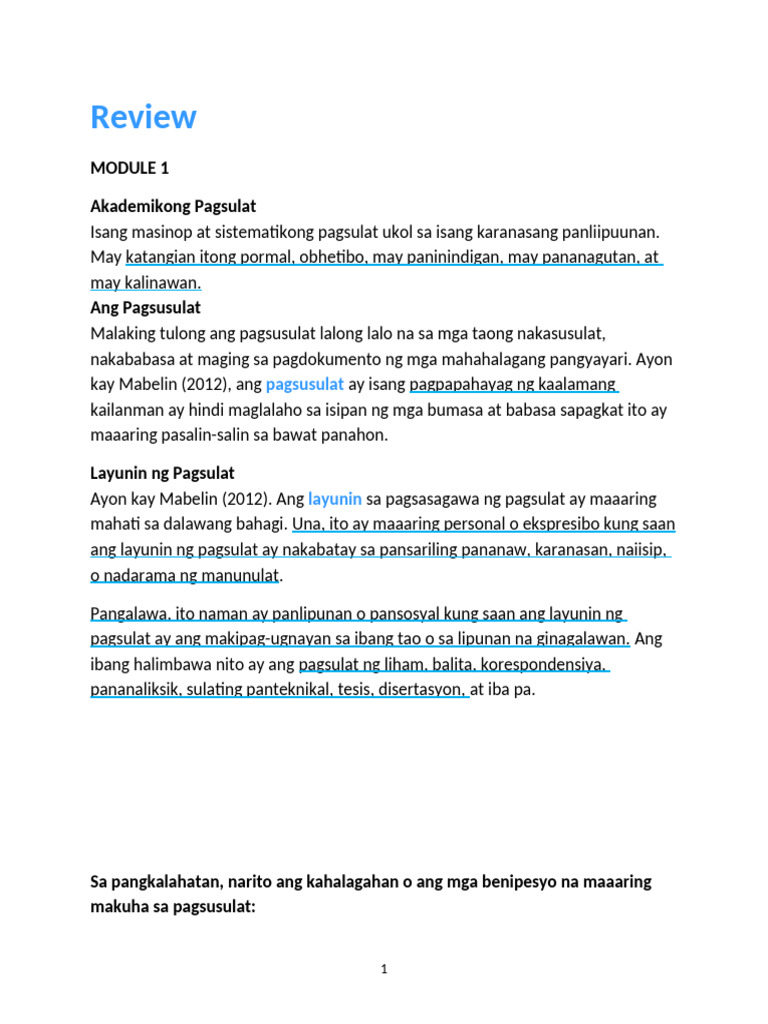 Review For Filipino | PDF