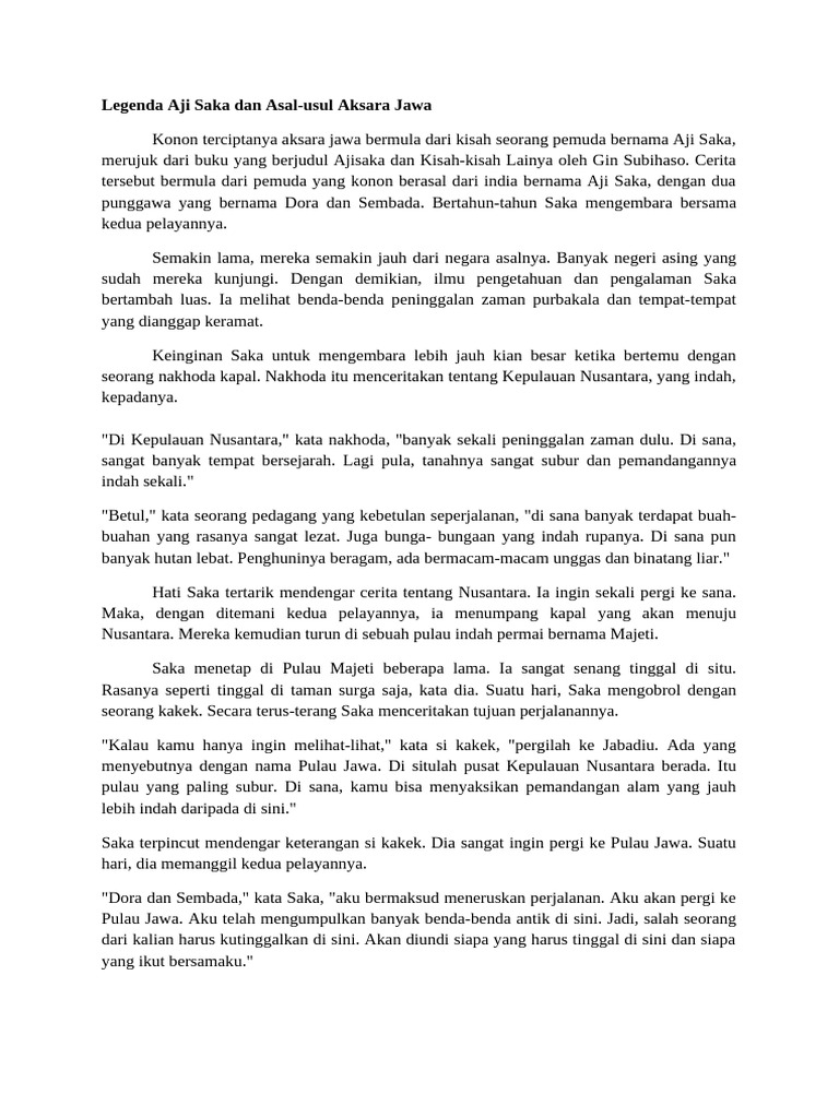 Legenda Aji Saka Dan Asal | PDF | Sejarah