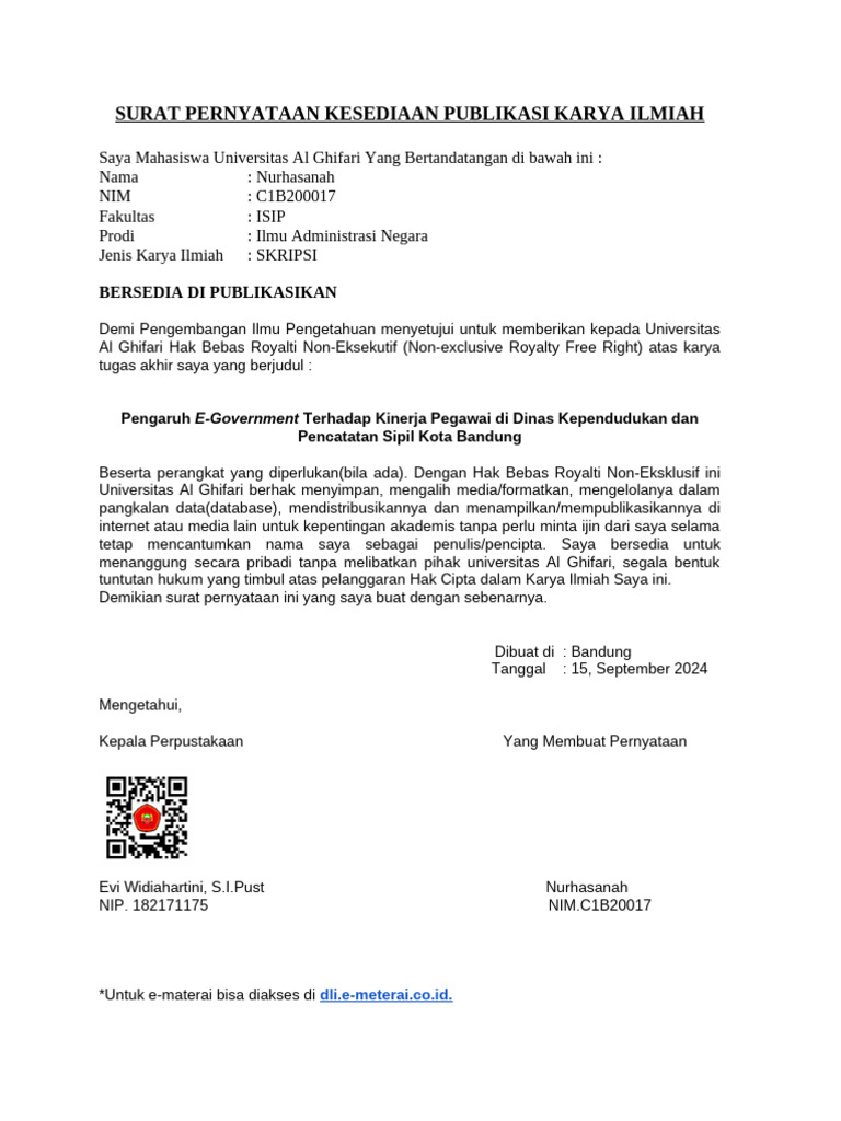 Surat Pernyataan Publikasi | PDF