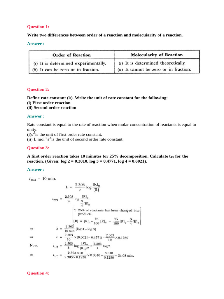 Chemical Kinetics Question and Answer | PDF | Reaction Rate | Reaction ...