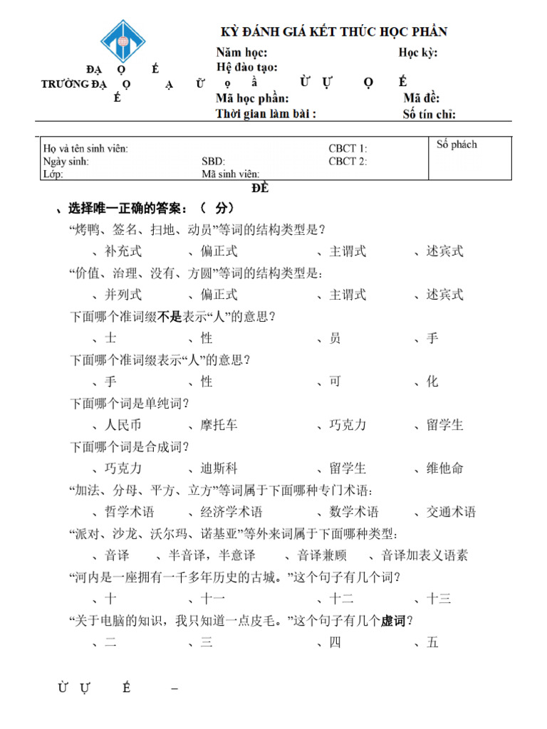 TUVUNG 1A ĐỀ cuối kì 1 | PDF