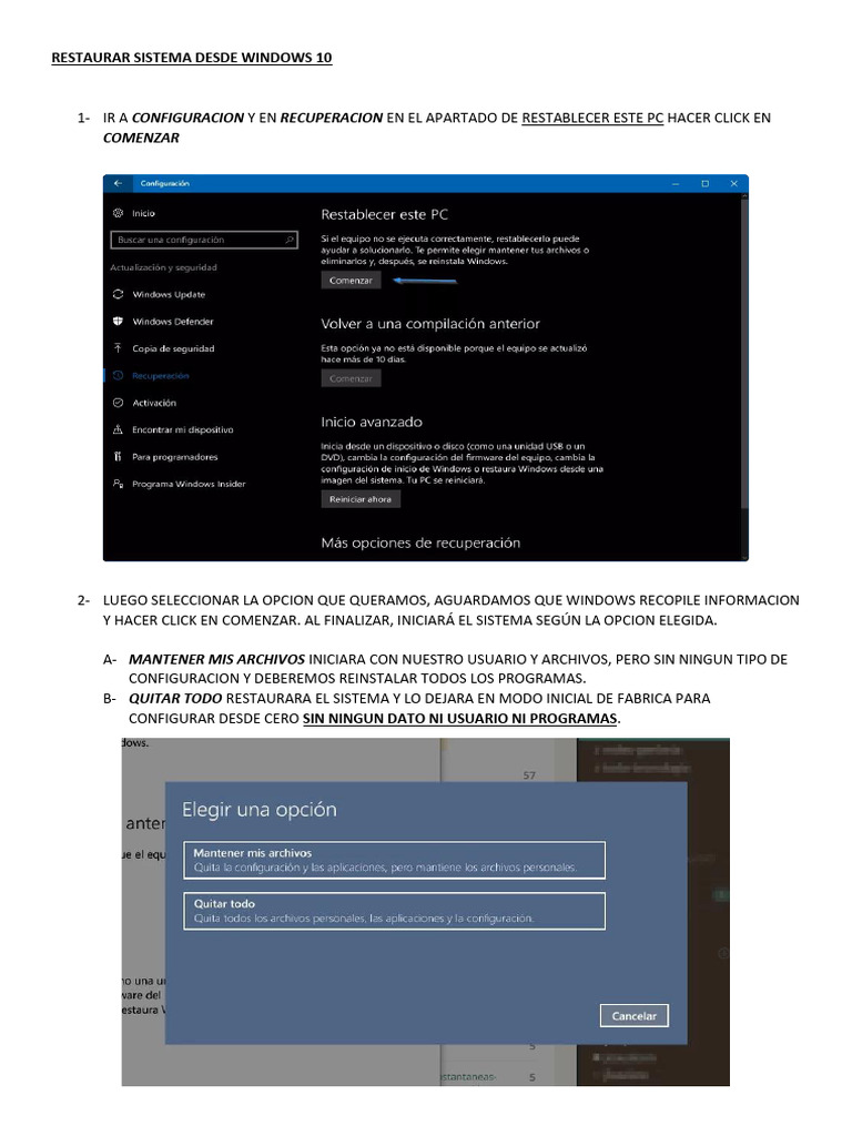 Restaurar Windows 10: Guía Paso a Paso | PDF | Informática