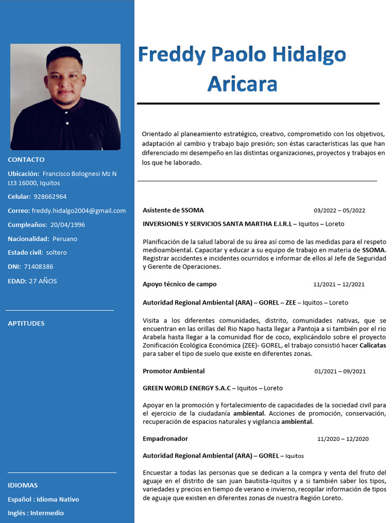 Freddy Paolo Hidalgo Aricara CV Original | PDF