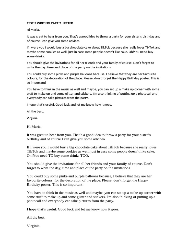 WRITING TEST 3 PART 2 Letter | PDF | Cooking, Food & Wine WRITING TEST 3 PART 2 Letter | PDF | Cooking, Food & Wine