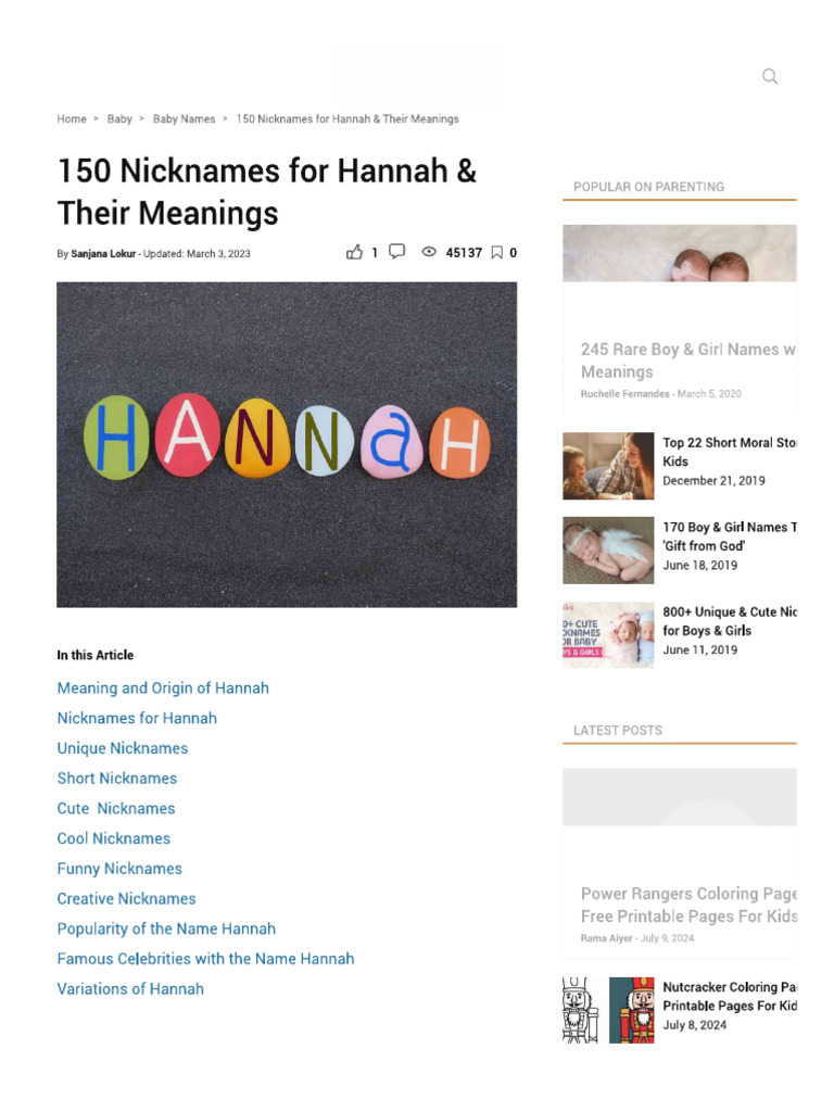 Nicknames For Hannah | PDF
