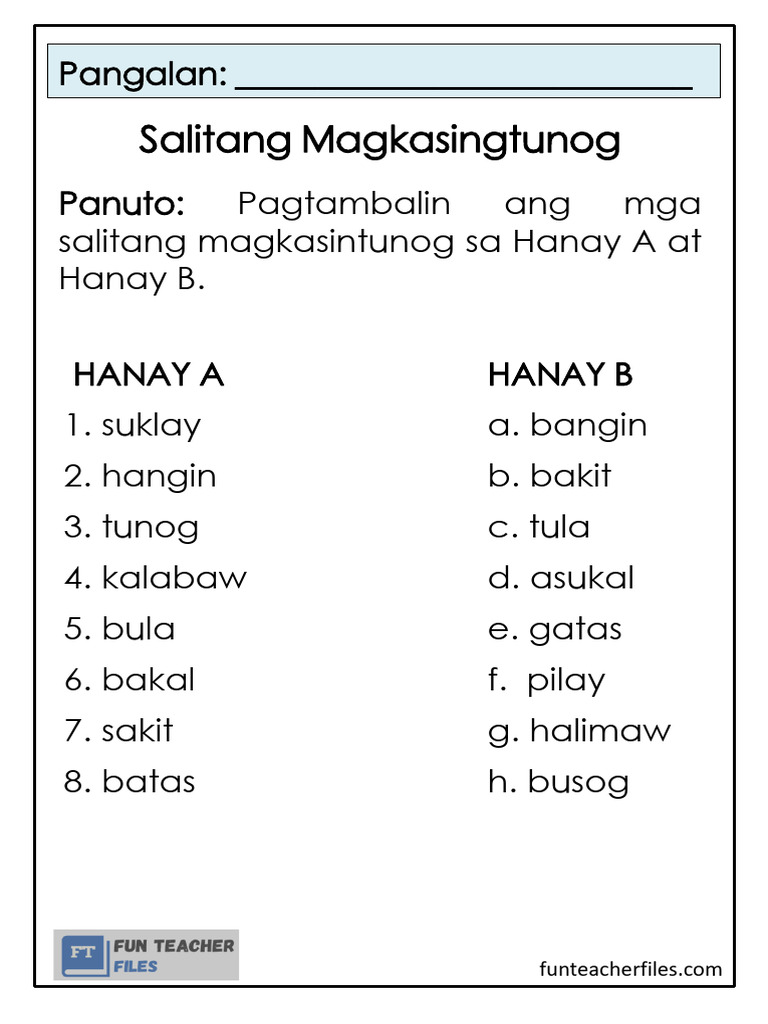Salitang Magkasingtunog Worksheets Set 1 FTF | PDF