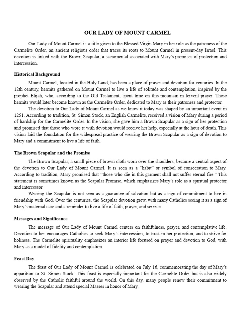 Significance of Our Lady of Mount Carmel | PDF | Mary, Mother Of Jesus ...