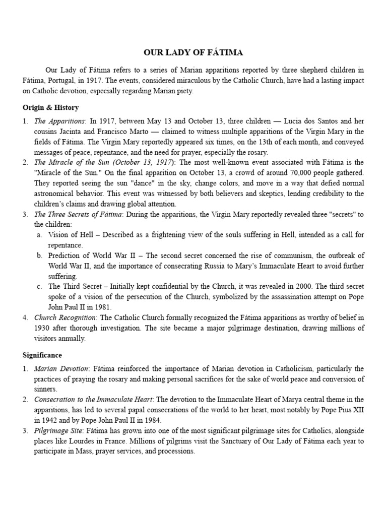 Our Lady of Fátima | PDF | Our Lady Of Fátima | Marian Apparition