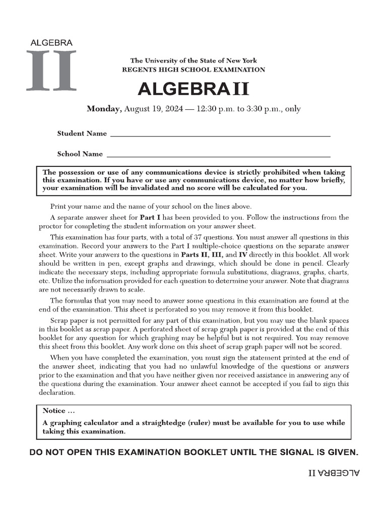 NYS Regents A2 24aug | PDF