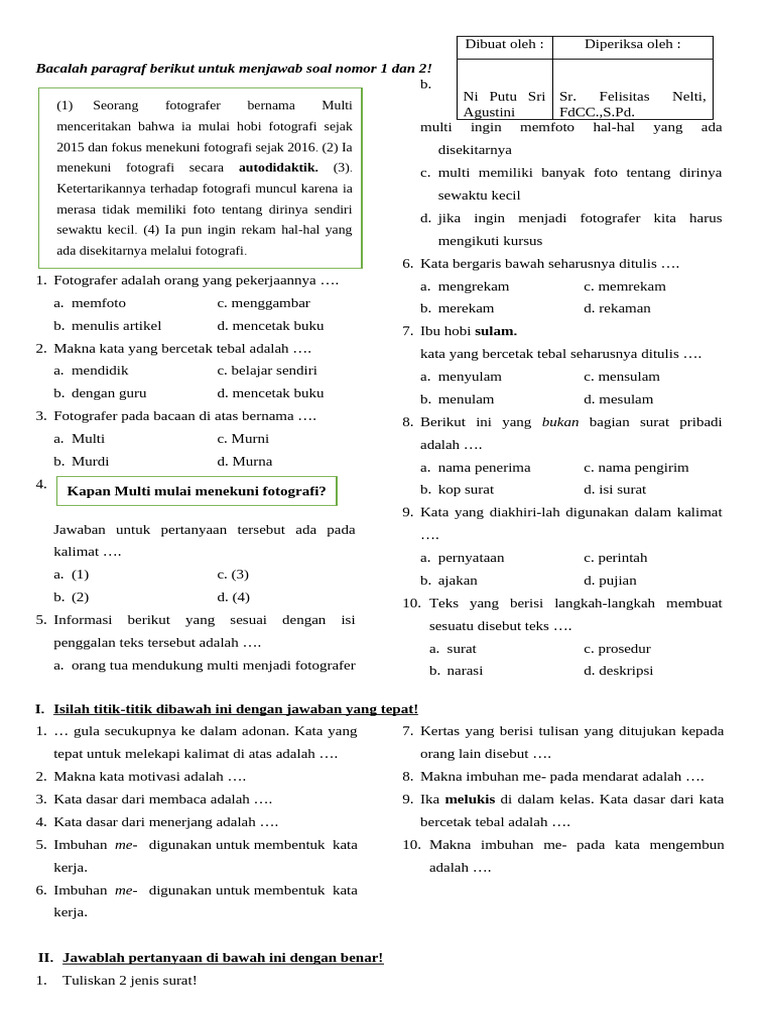 Formatif 3 Bahasa Indonesia | PDF