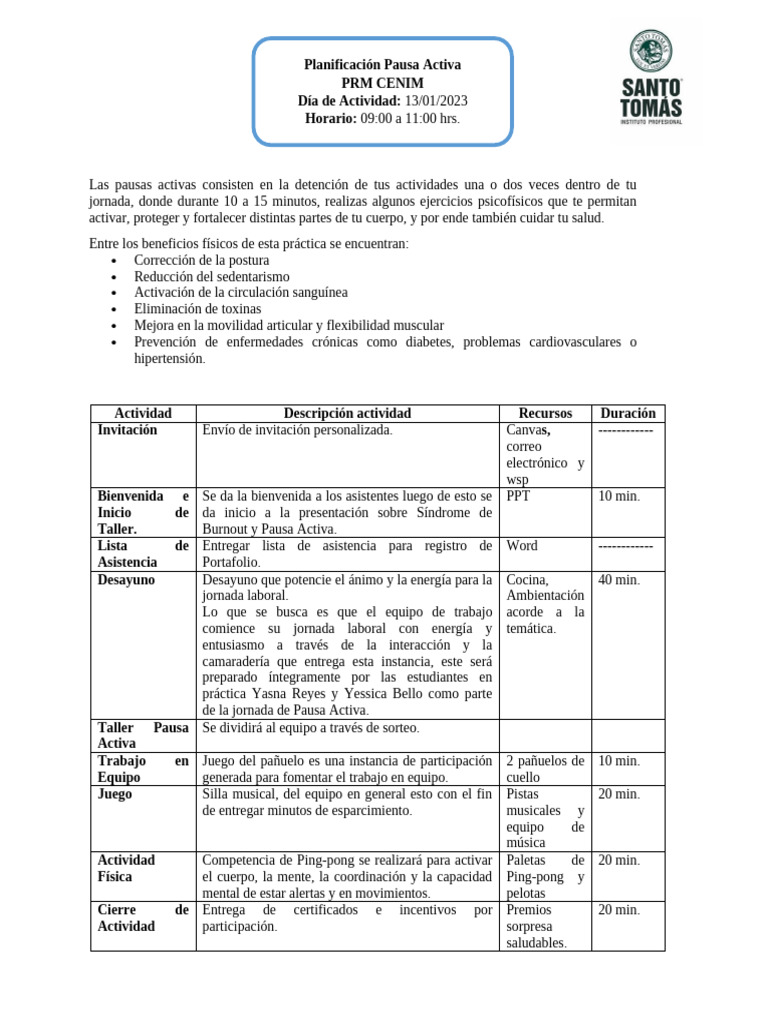 Actividad Pausa Activa | PDF | Medicina CLINICA