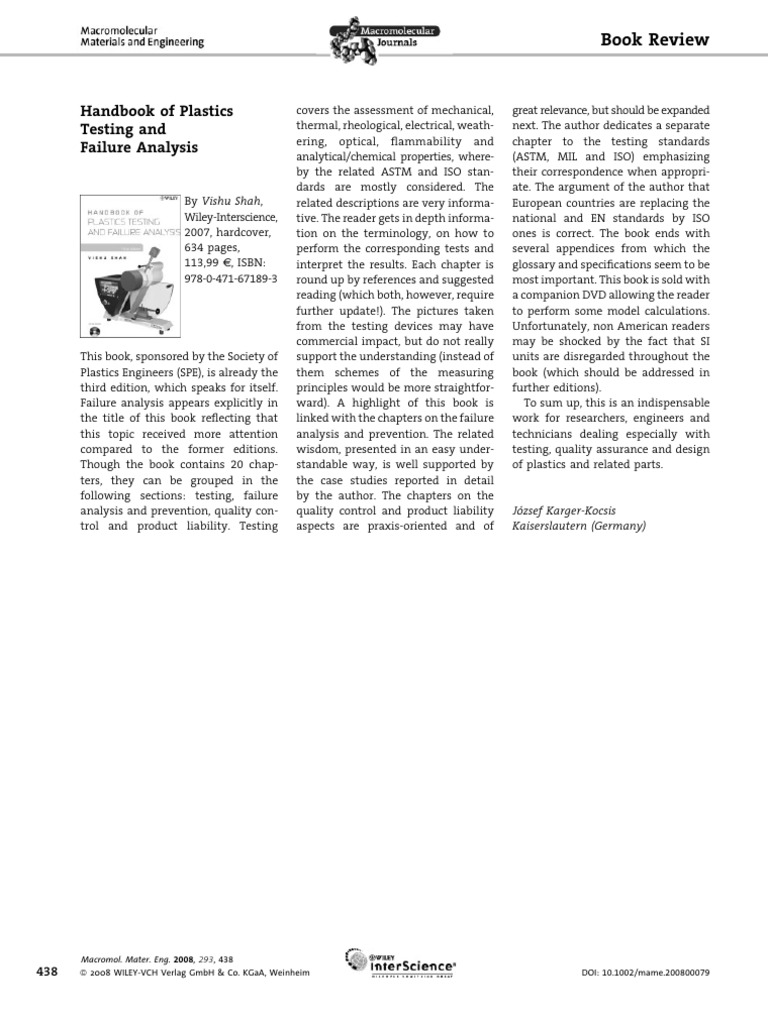 Handbook of Plastics Testing and Failure | PDF