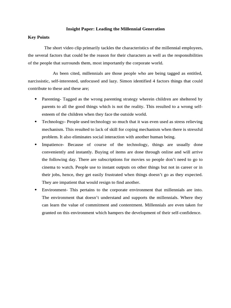Advanced Leadership-Insight Paper - Leading The Millenial Generation ...