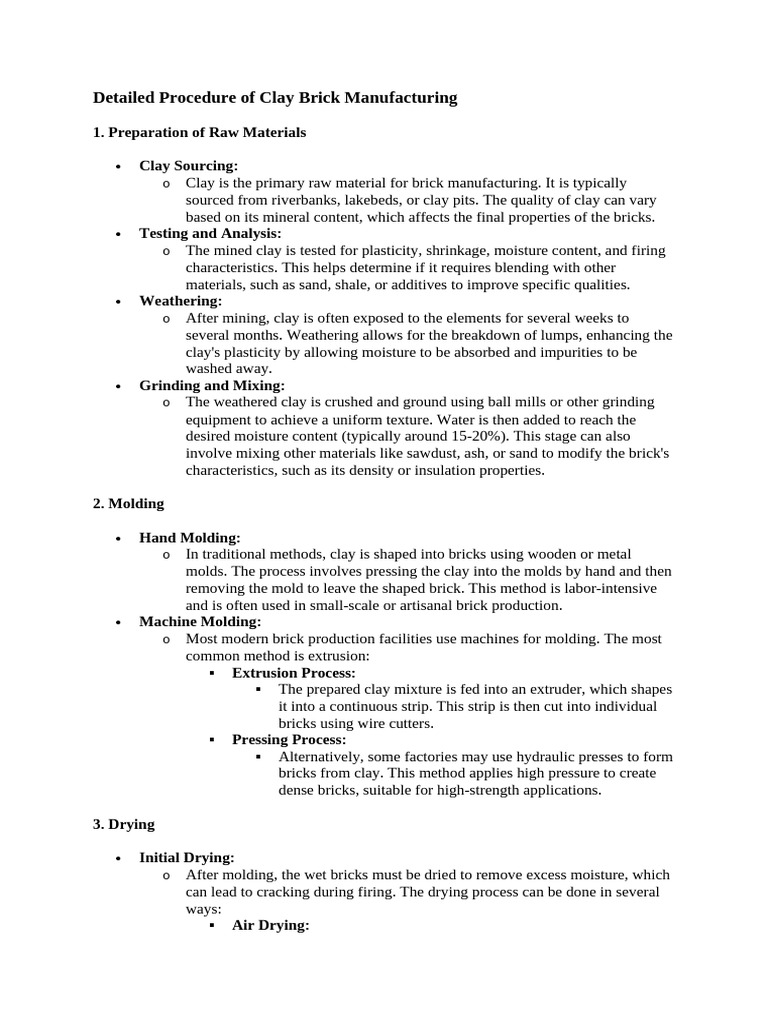 Detailed Procedure of Clay Brick Manufacturing | PDF | Brick | Clay