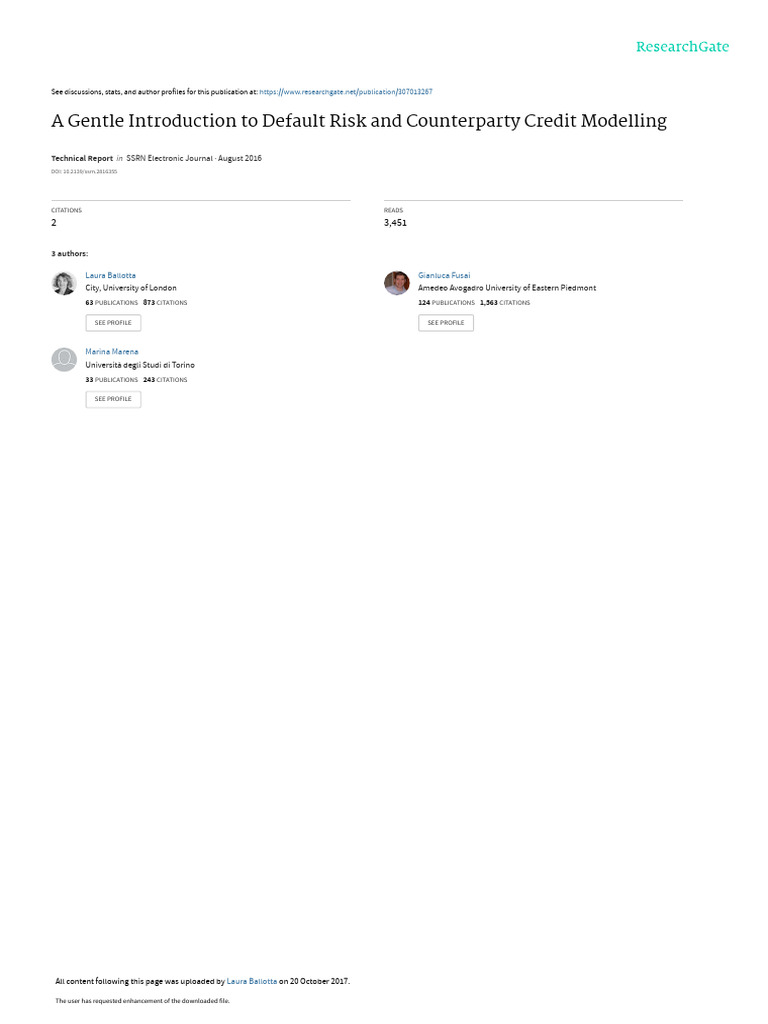 Default Risk and Counterparty Credit Modelling - INTRO | PDF ...