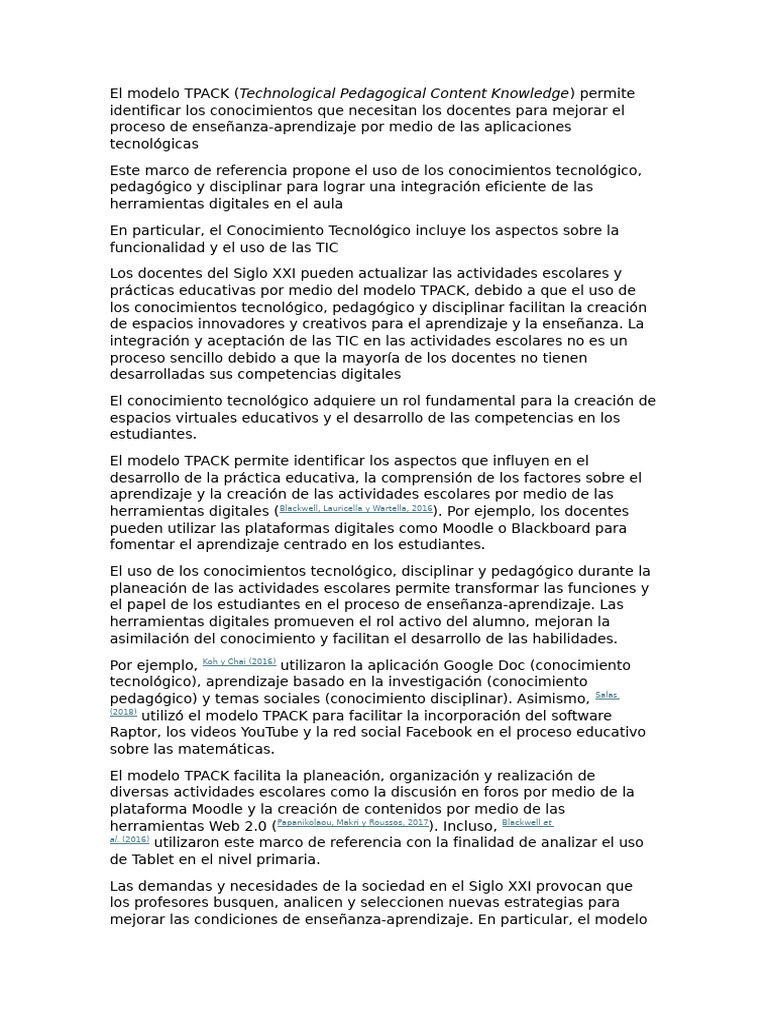 El Modelo TPACK | PDF | Enseñando | Aprendizaje