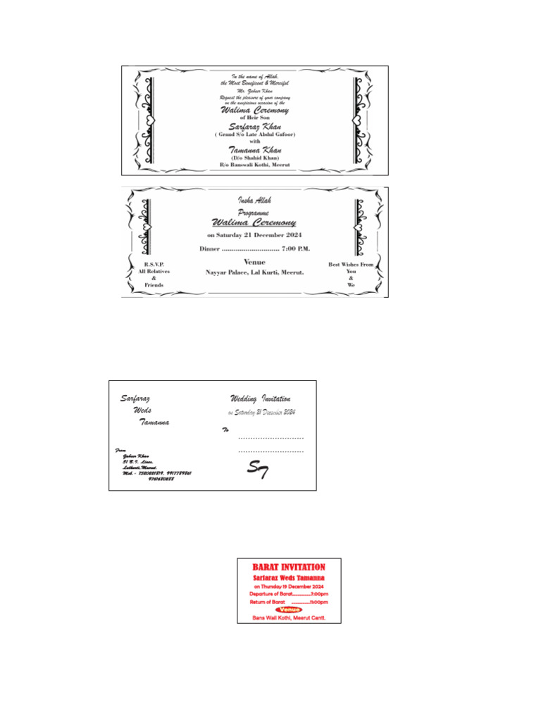 Walima Ceremony: Sarfaraz Khan Tamanna Khan | PDF