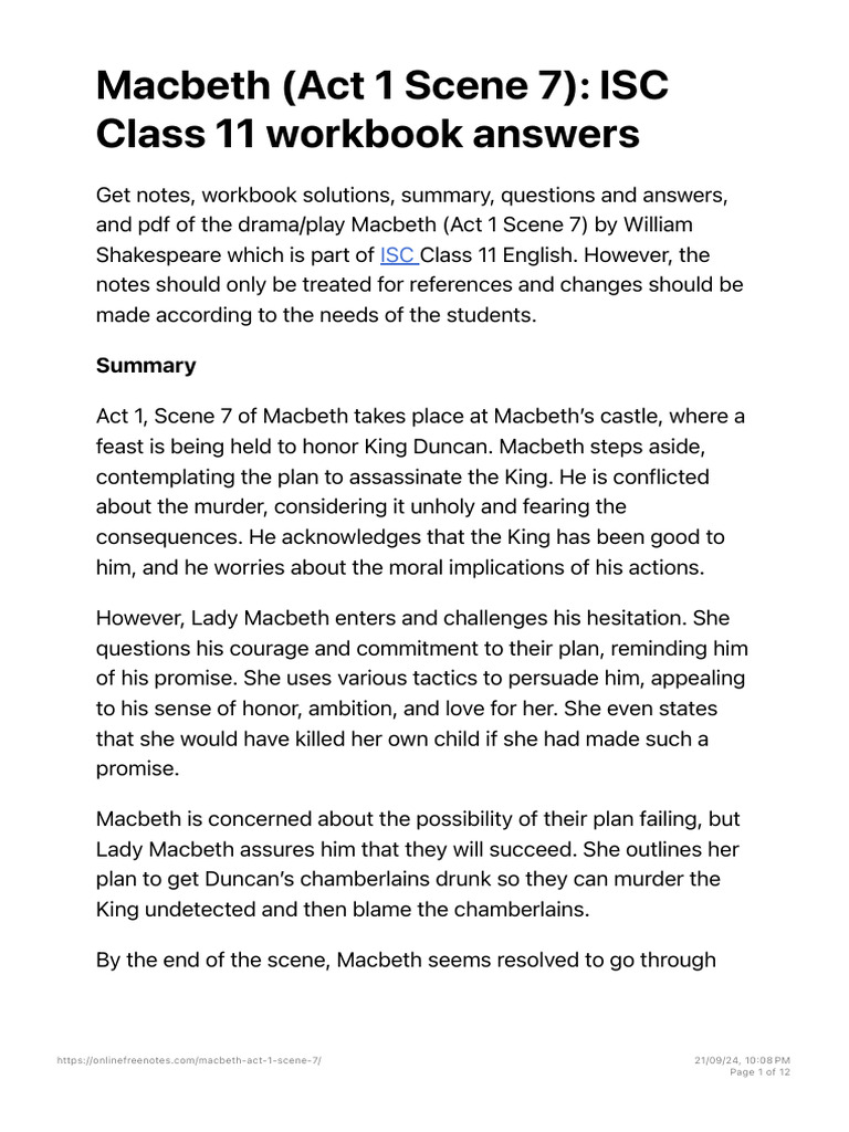 Macbeth Act 1 Scene 7 Workbook Answers | PDF | Macbeth | Reason