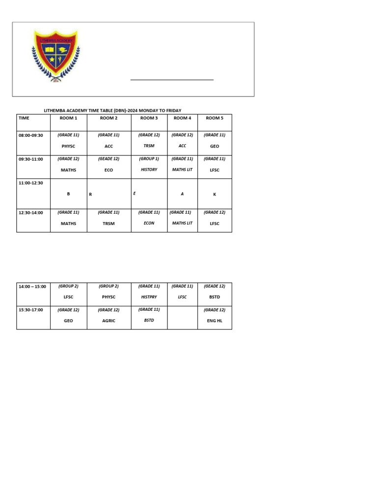 Spring Durban Time Table 2024 | PDF