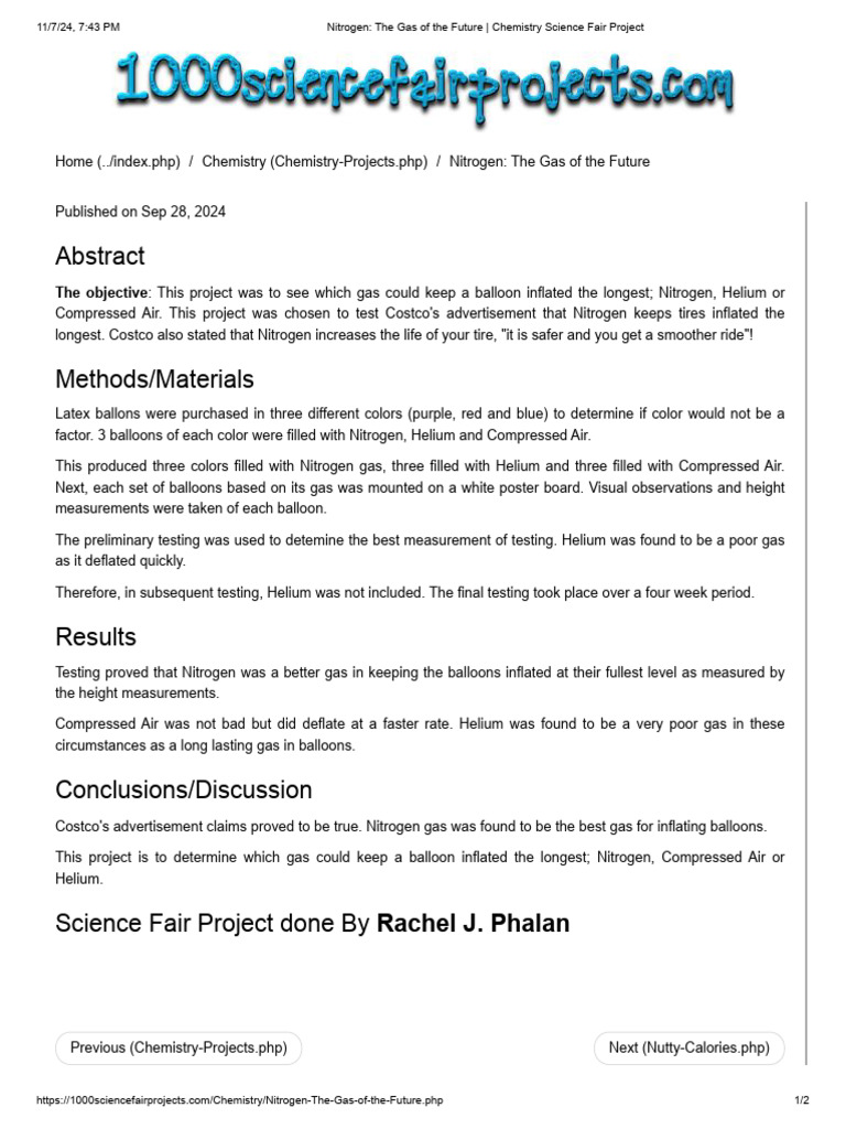 Nitrogen - The Gas of The Future - Chemistry Science Fair Project | PDF ...
