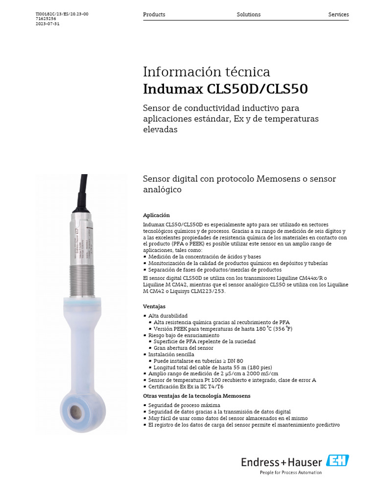 Sensor de Conductividad Digital Indumax CLS50D | PDF | Sensor | Inductor