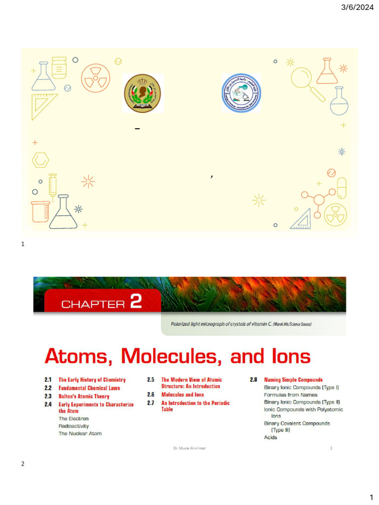 Chem101-Lectures of Chapter 2 | PDF | Ion | Chemical Compounds