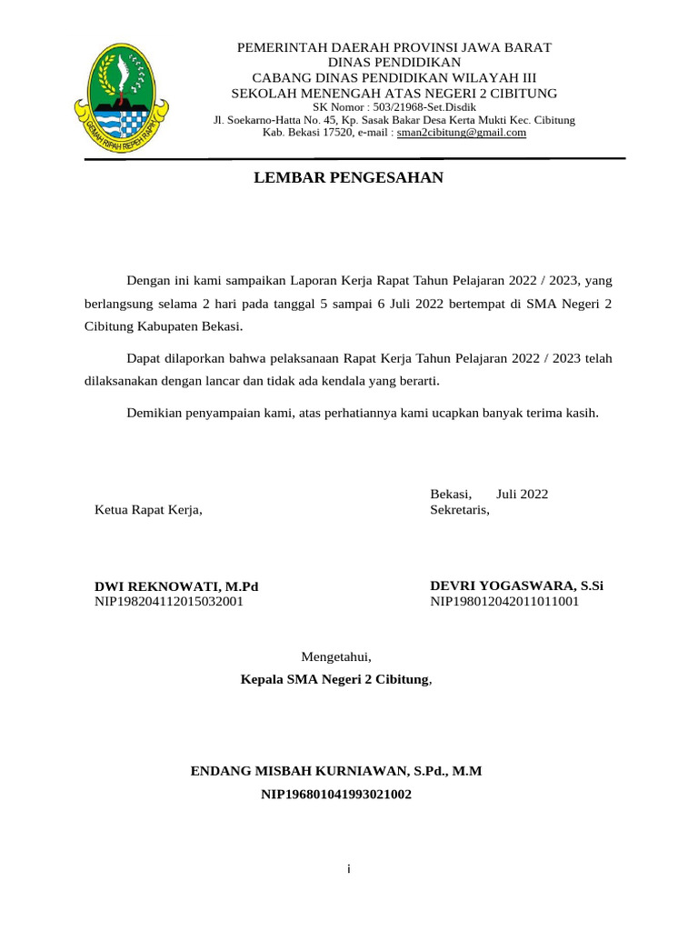 Laporan Rapat Kerja SMA 2 Cibitung 2022 | PDF
