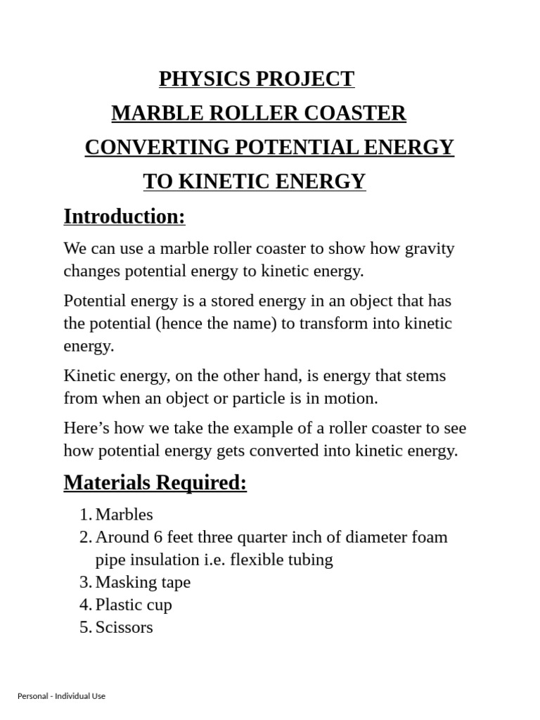 Physics Project-Marble Roller Coaster-Converting Potential Energy To ...