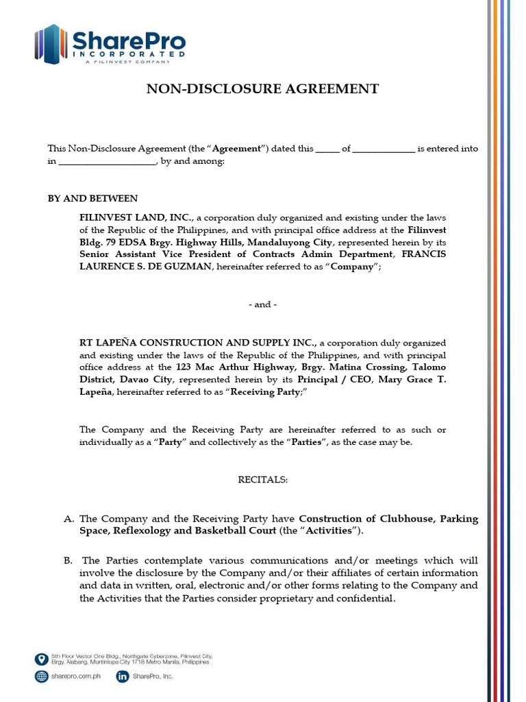 Non Disclosure Unilateral Agreement (RTL) | PDF | Legal Remedy | Breach ...