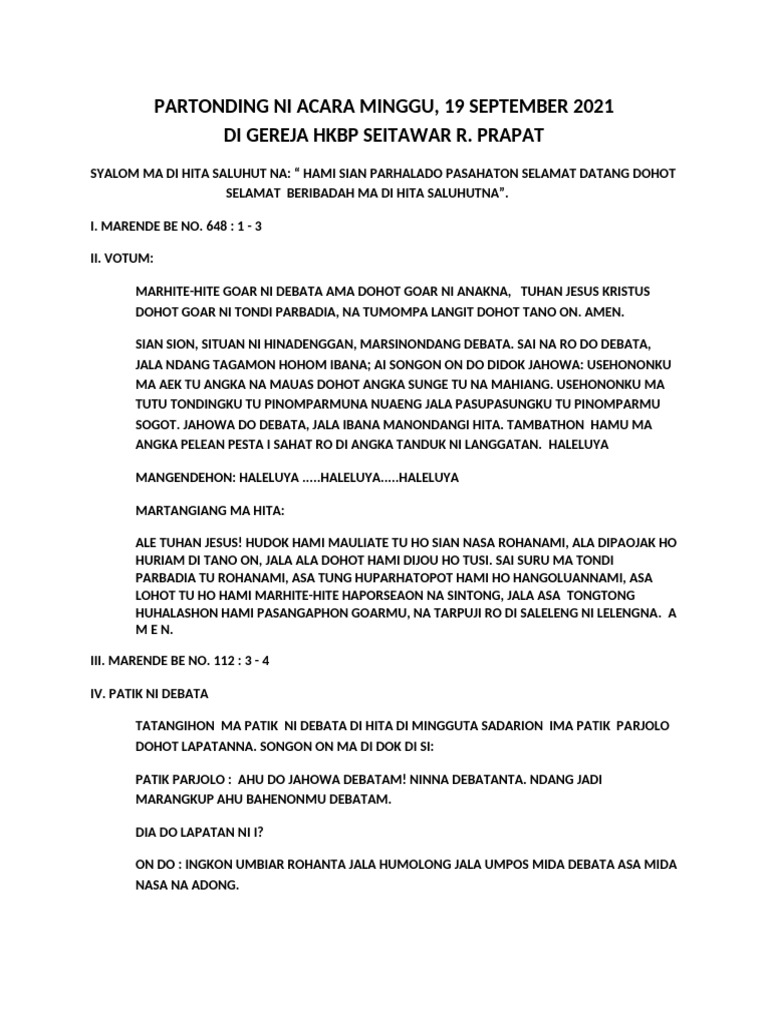 Mida 112 dalam Ibadah Minggu HKBP | PDF