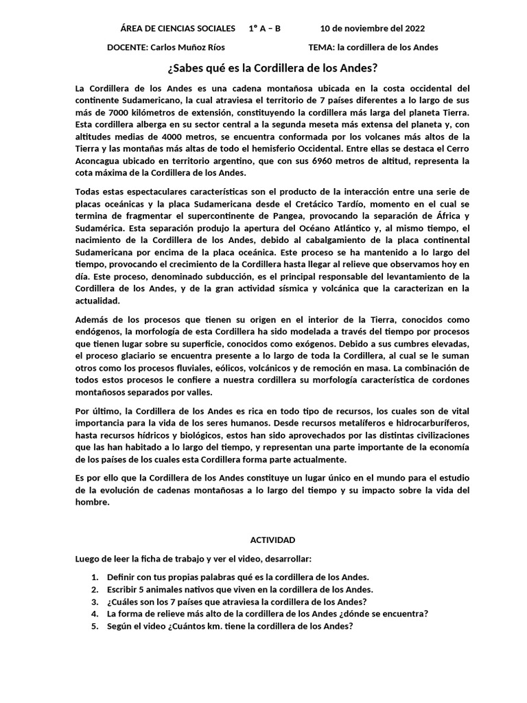 Sesión CC - SS.1ºA, B 10 - 11 | PDF | Andes | Placas tectónicas