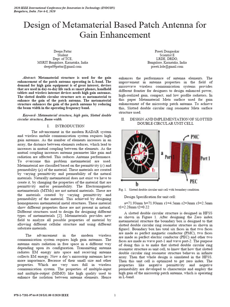 Metamaterial Patch Antenna Gain Boost | PDF | Metamaterial | Antenna ...