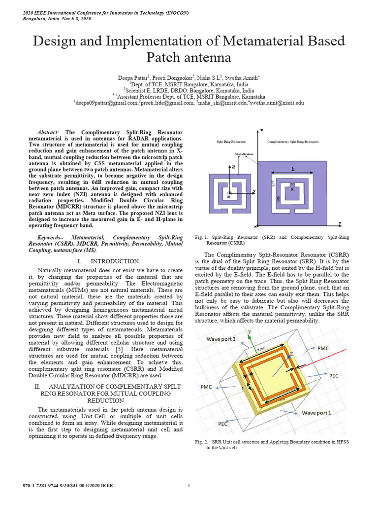 Metamaterial Antenna for RADAR Applications | PDF | Metamaterial ...