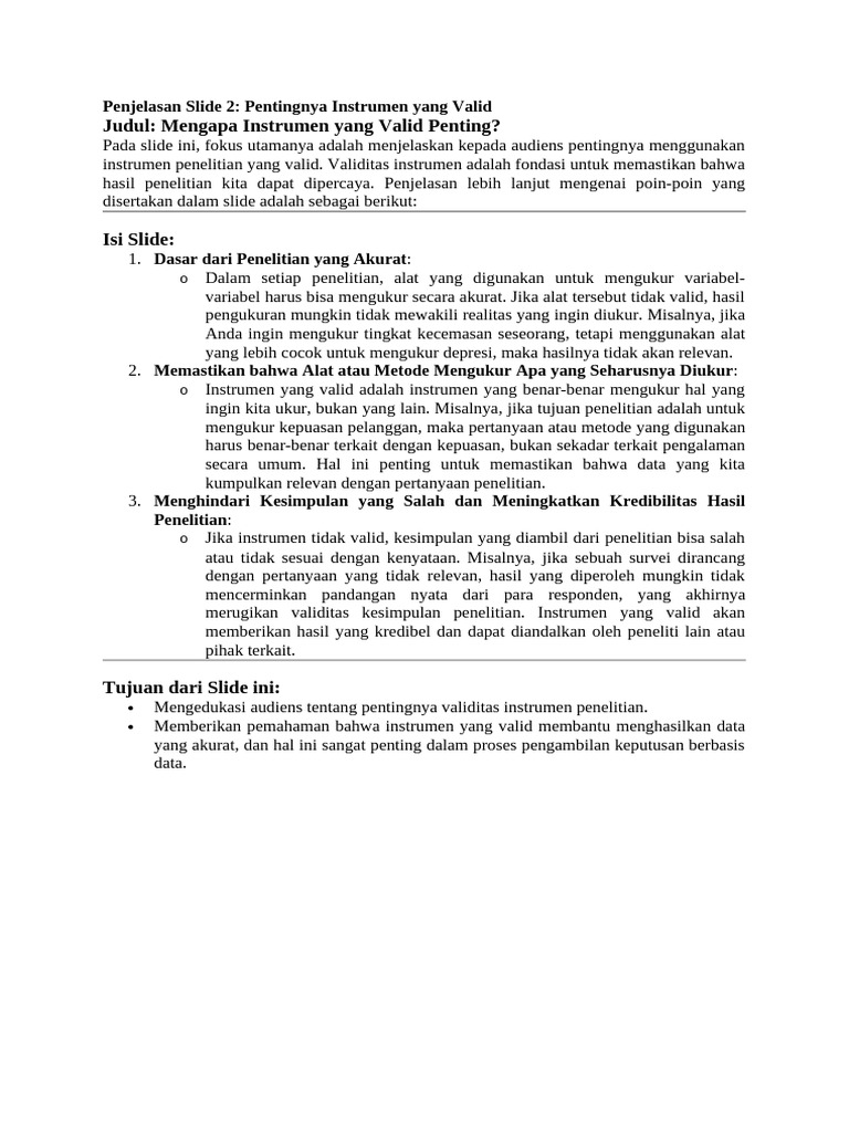 Penjelasan Instrumen Validitas Dan Reliabilitas | PDF | Karier & Perkembangan | Bisnis