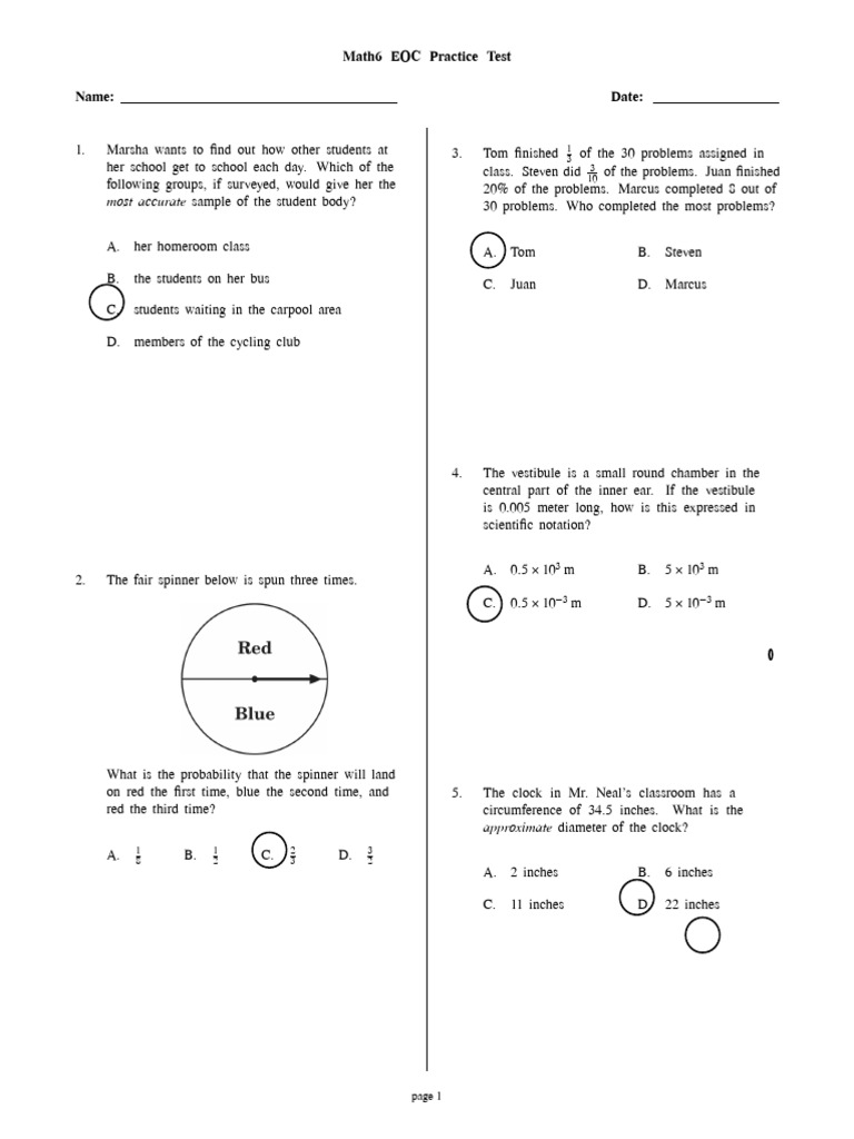 Vishnu Nallavolu - Math6 EOg Practice Test 1 | PDF | Circle | Euclidean ...