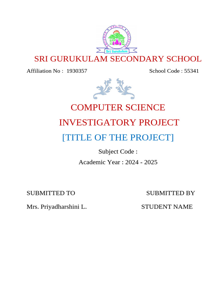 CS Project Front Pages-24-25 | PDF | Social Science