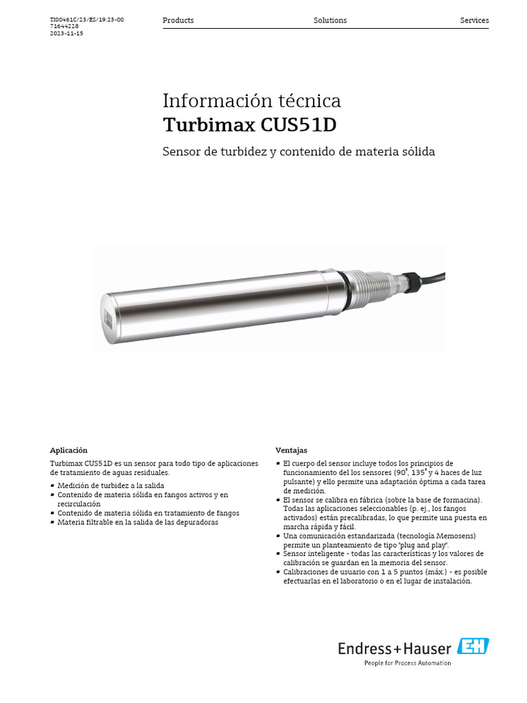 Sensor de Sólidos en Suspensión Turbimax CUS51D | PDF | Ligero | Medición